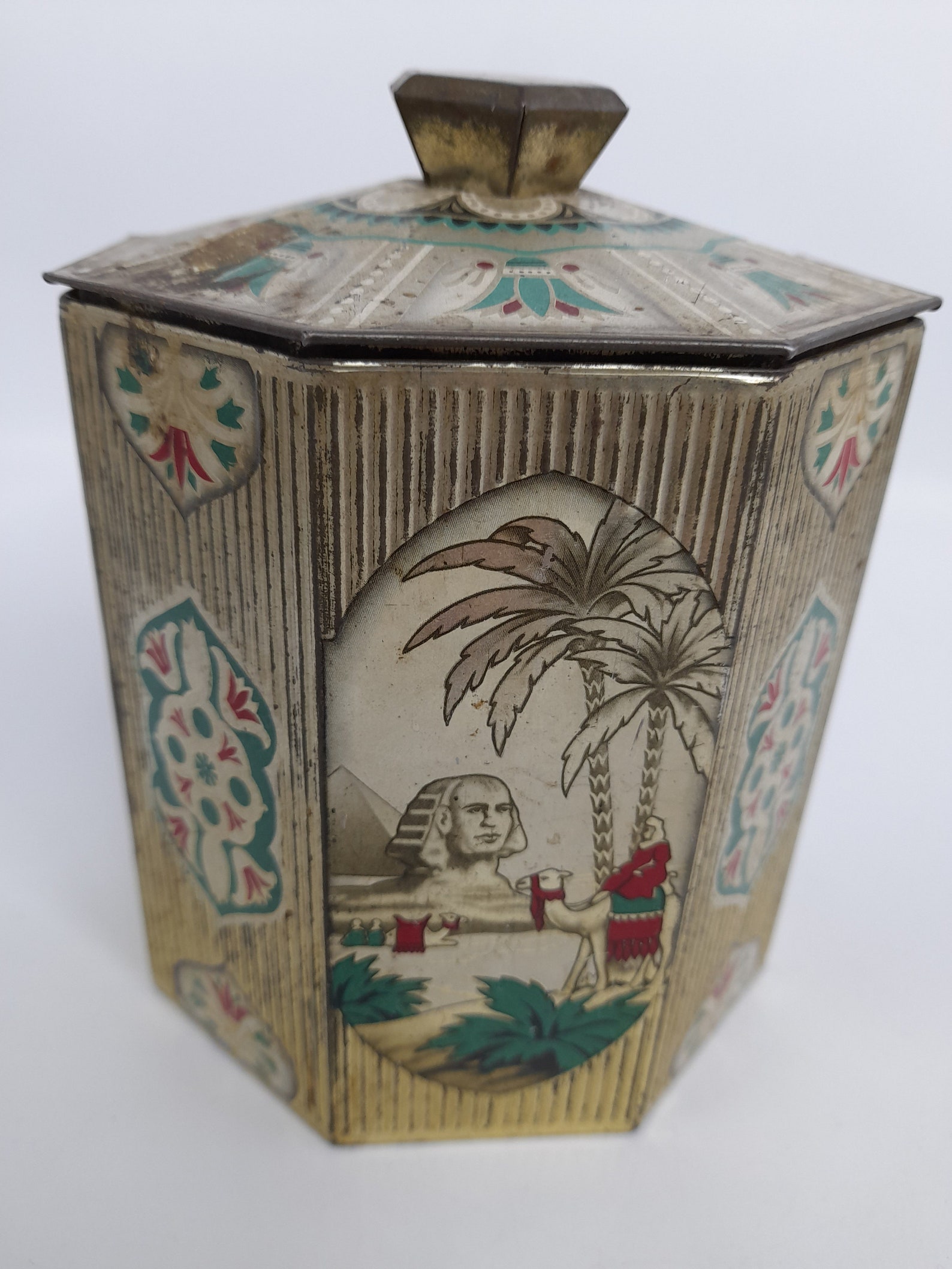 Vintage Tin Container Egyptian Scènes Tin Can Pyramids Sphinx Giza ...