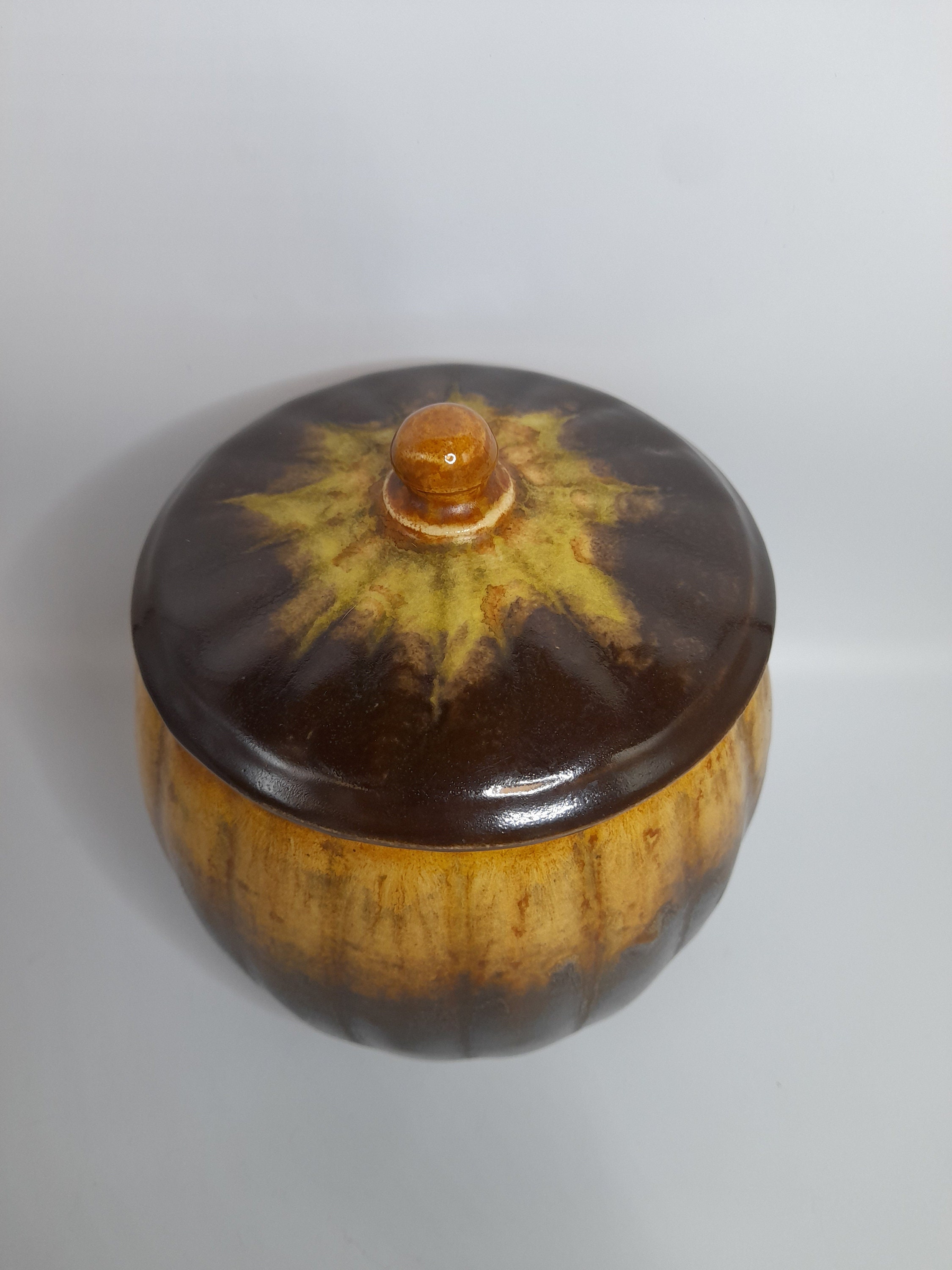 Vintage Ceramic Majolica Humidor Tobacco Pot With With Brown Yellow ...