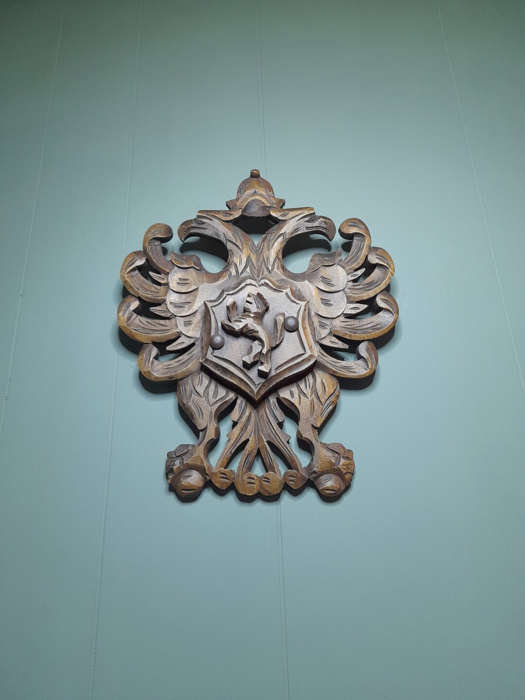 Houten Familiewapen Leeuw En Dubbelkoppige Adelaar Wanddecor Heraldisch ...