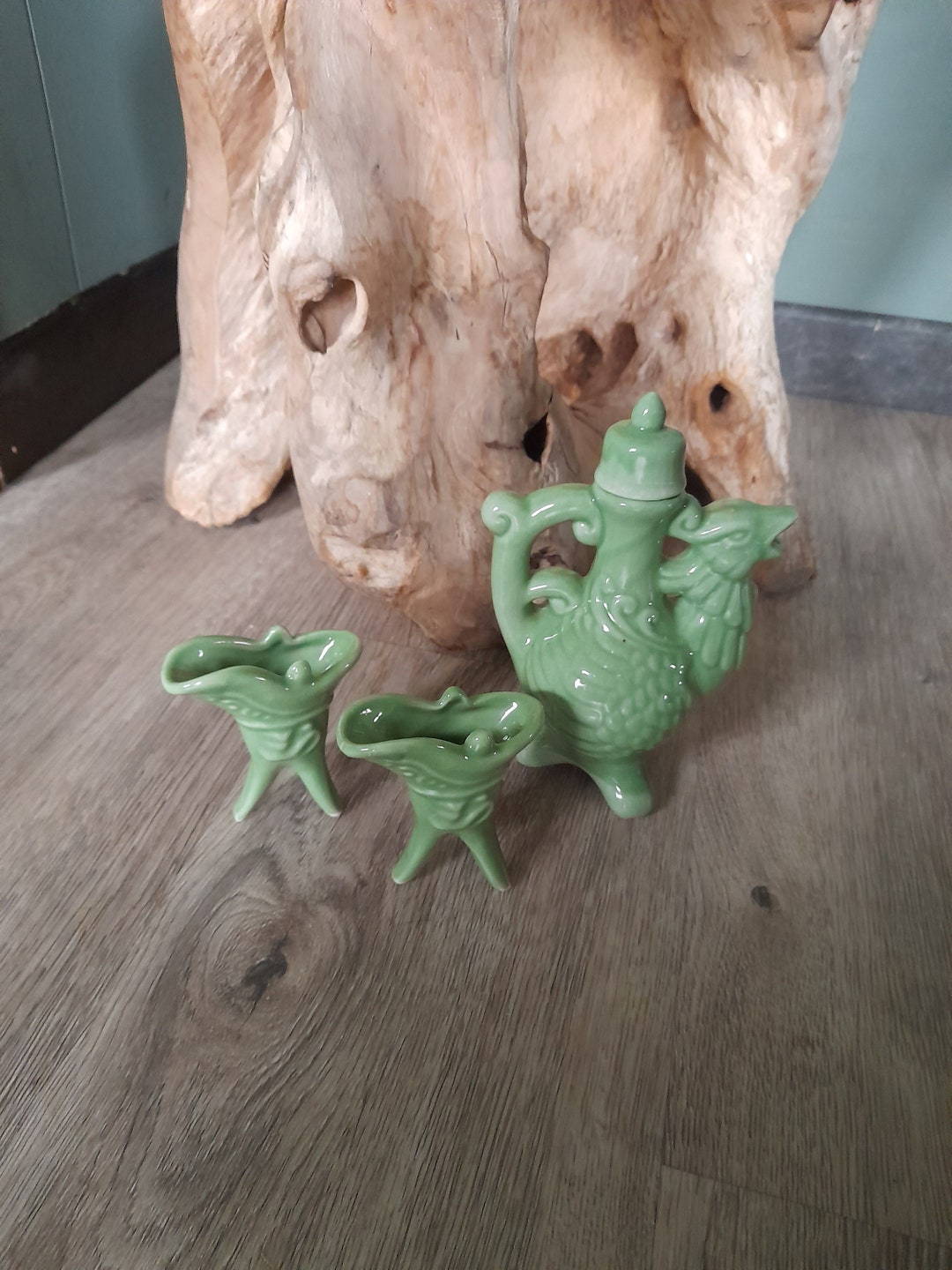 Porselein Phoenix Aziatische Celdadon Keramiek Sake Set Kan Witte Wijn ...