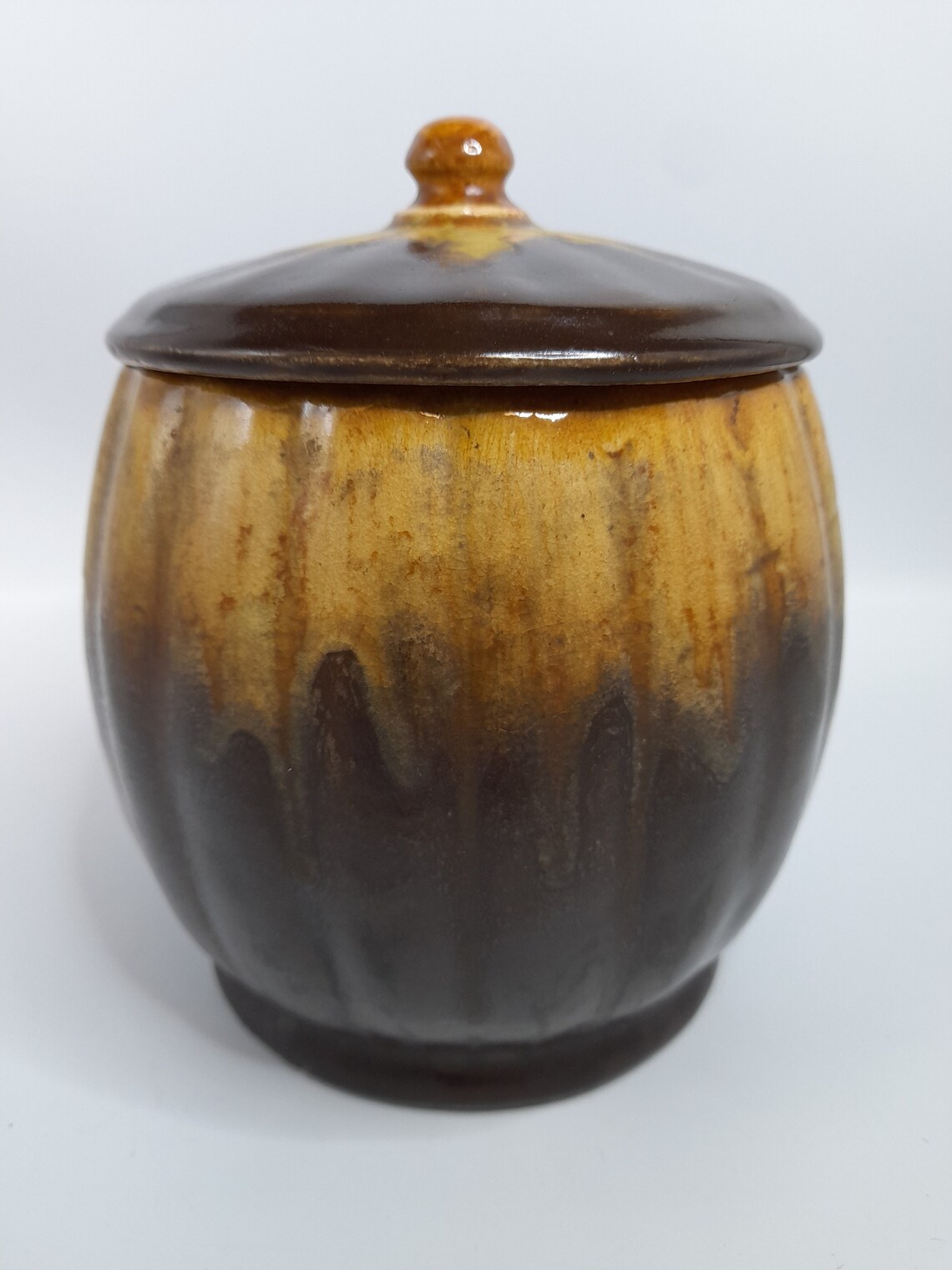 Vintage Ceramic Majolica Humidor Tobacco Pot With With Brown Yellow ...