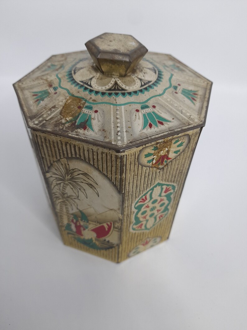 Vintage Tin Container Egyptian Scènes Tin Can Pyramids Sphinx Giza ...
