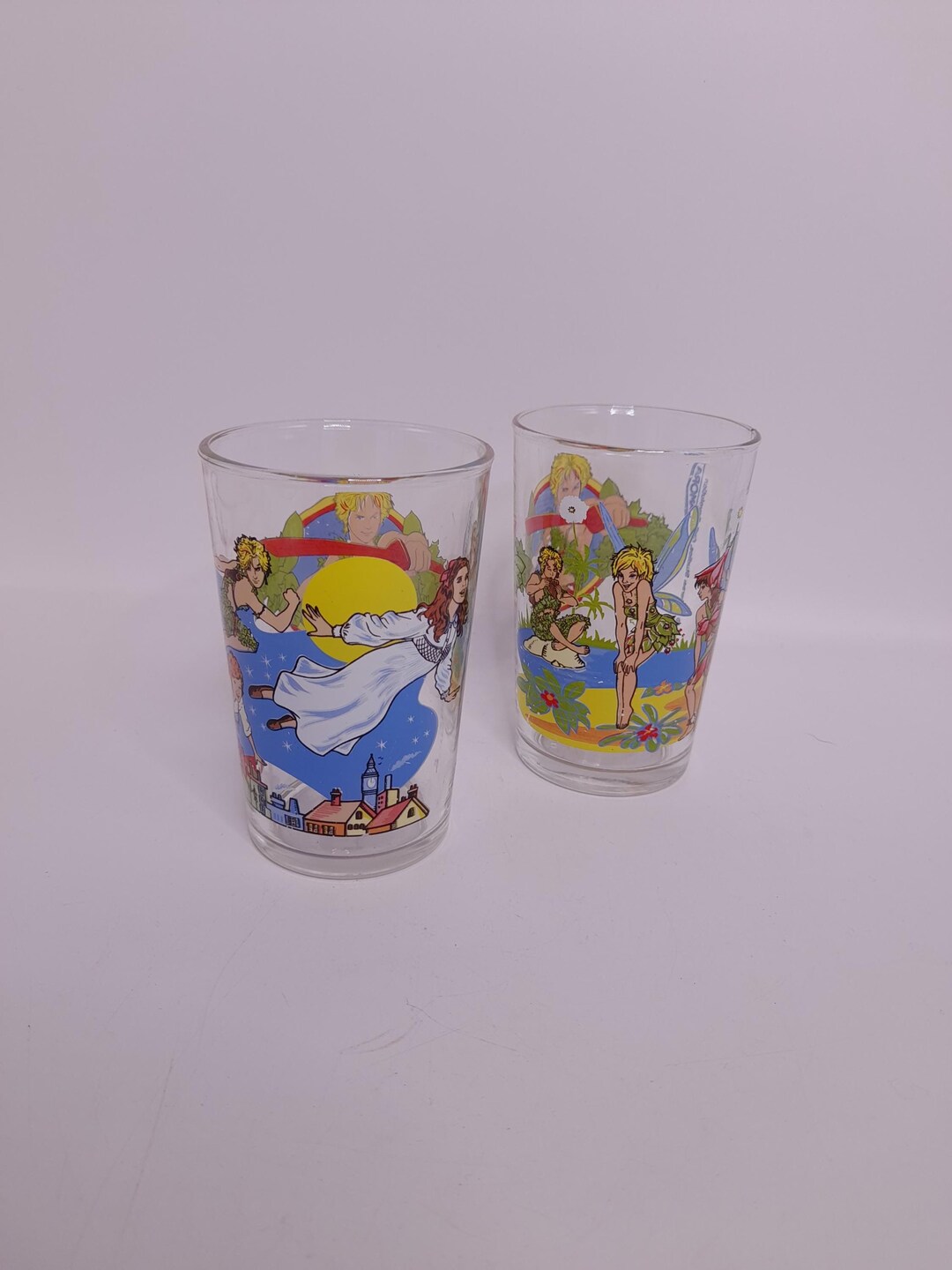 Vintage Peter Pan Glass Drinking Cups Disney Mora Mustard 2003 Peter ...