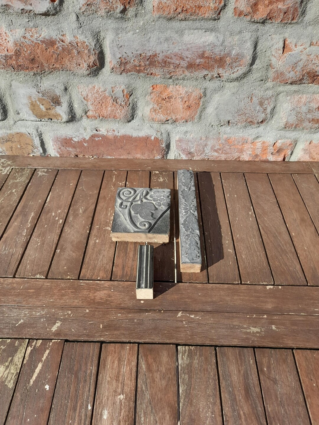 Vintage Metal Ink Stamps Set of 3 Primitive Wax Ink Grape Vine German ...