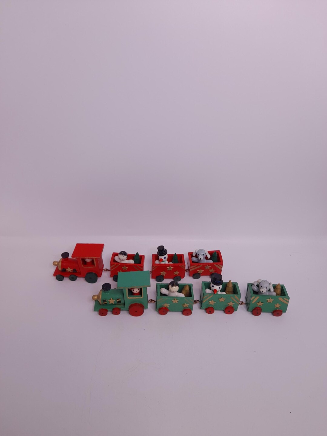 Vintage Wood Christmas Train Xmas Decor 80s 90s Green Red Train Set ...