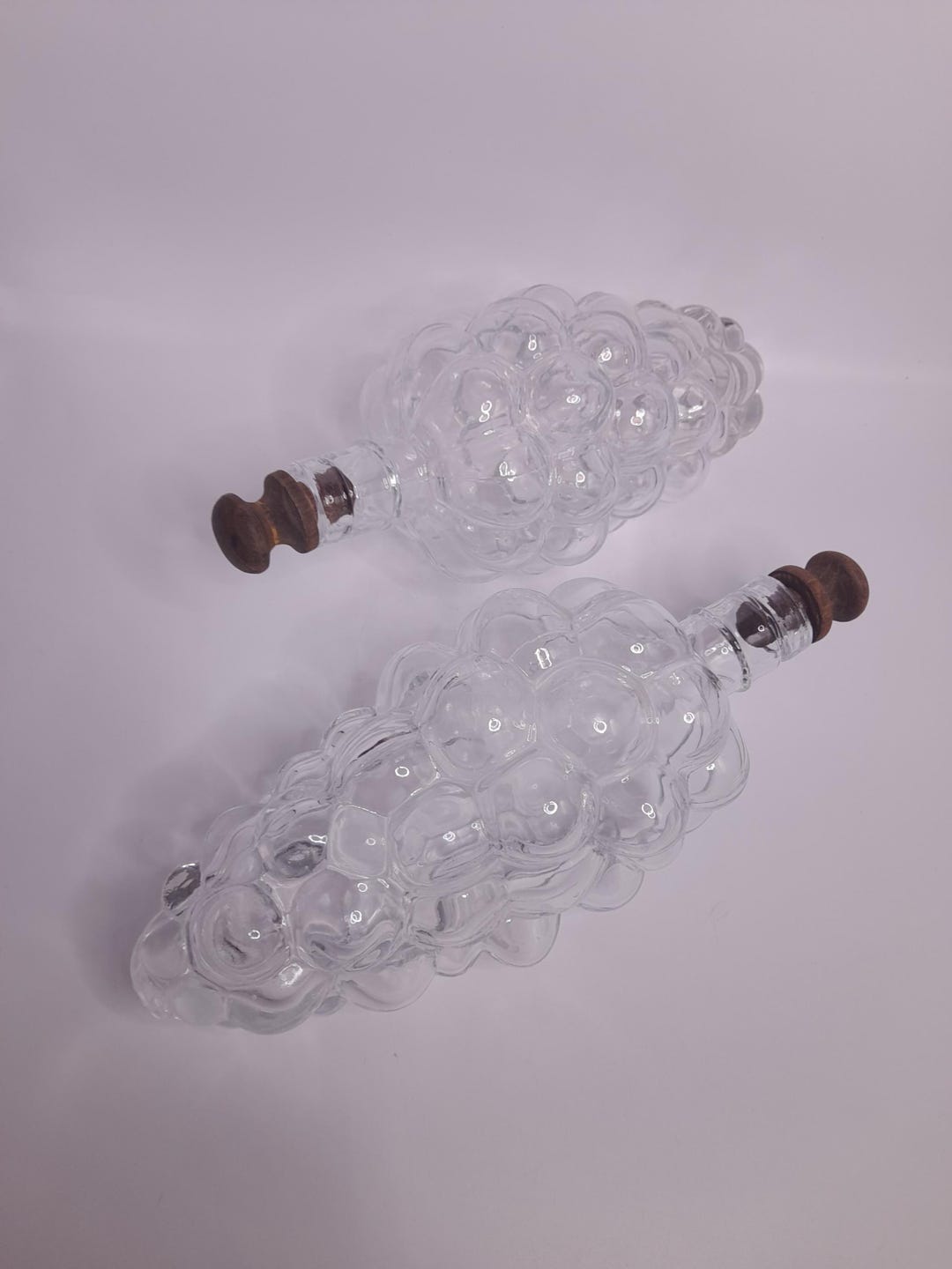 Vintage Decanter Clear Glass Grape Cluster Set of 2 Home Decor Bottle ...