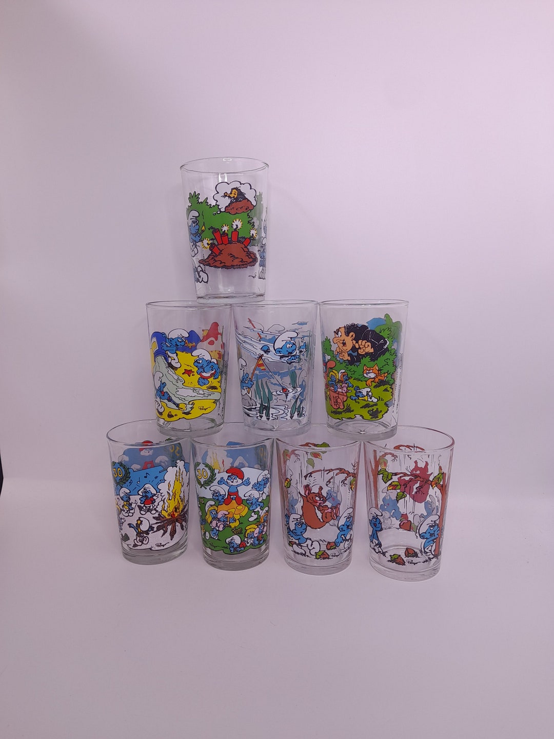 Vintage Smurf Drinking Glasses 1980's-1990's French Belgian Mustard ...