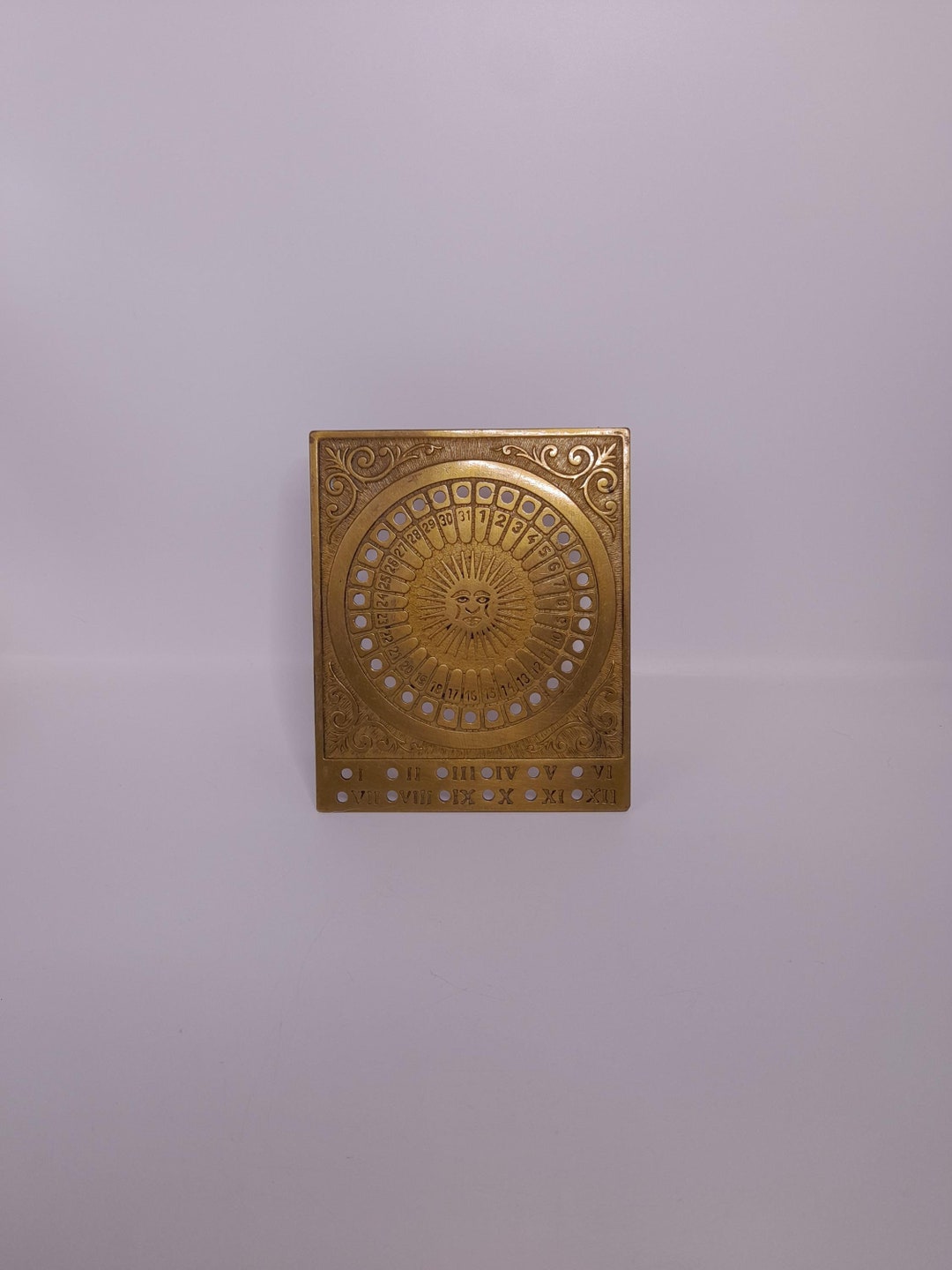 Vintage Messing Bureaukalender Met Zonnewijzer, Herbruikbare Kalender ...