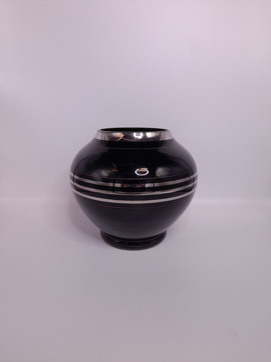 Vintage Art Deco Belgian Boom Glass Vase With Silver Paint - Etsy