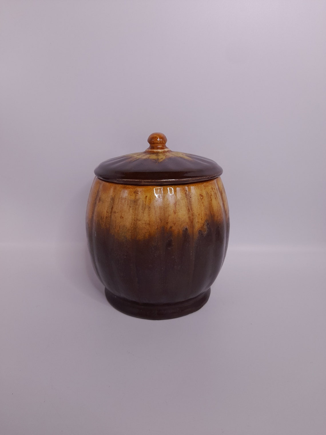 Vintage Ceramic Majolica Humidor Tobacco Pot With With Brown Yellow ...