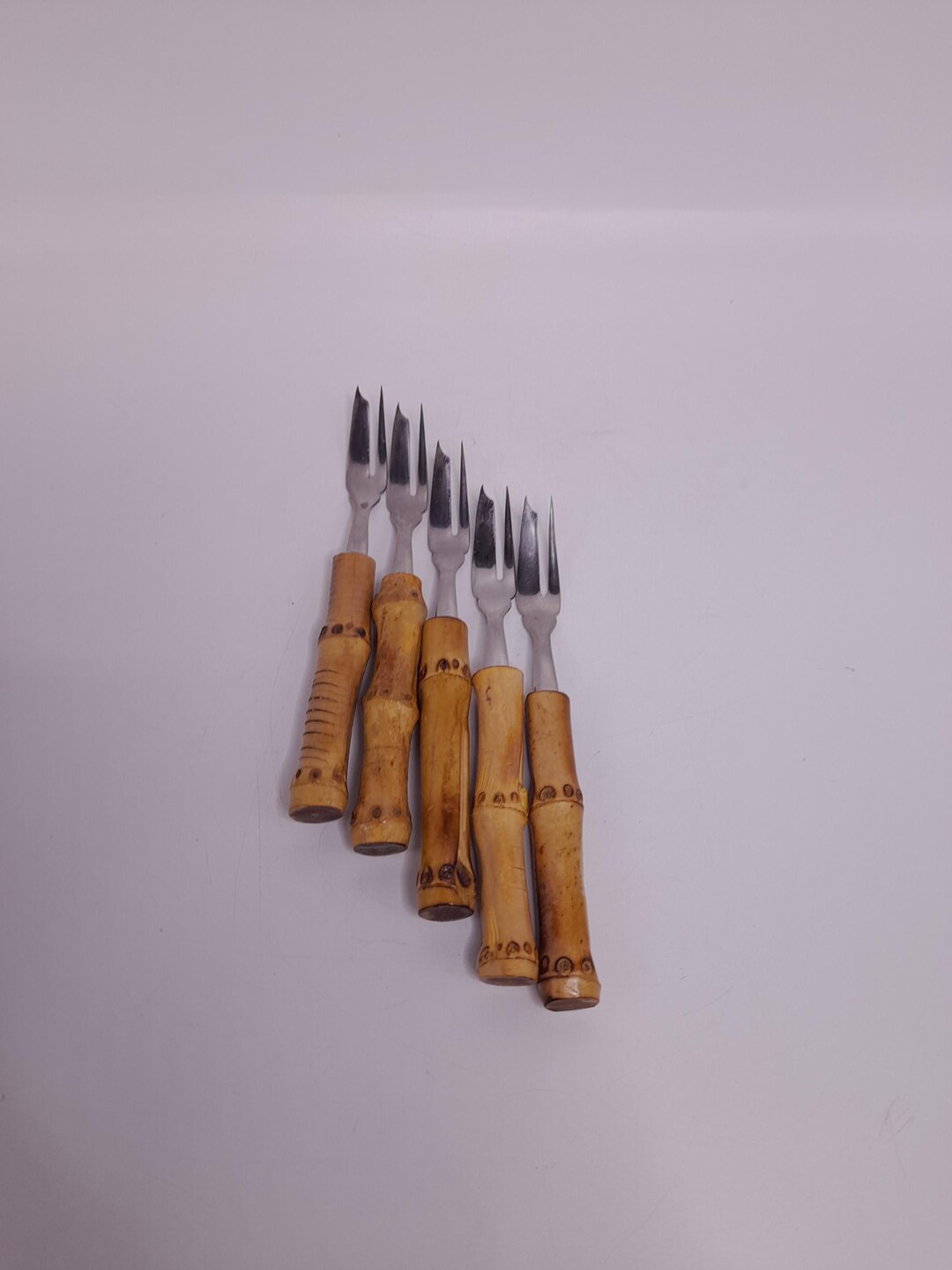 Vintage Bamboo Handle Escargot Forks Set of 5 French Snail Eating Forks ...