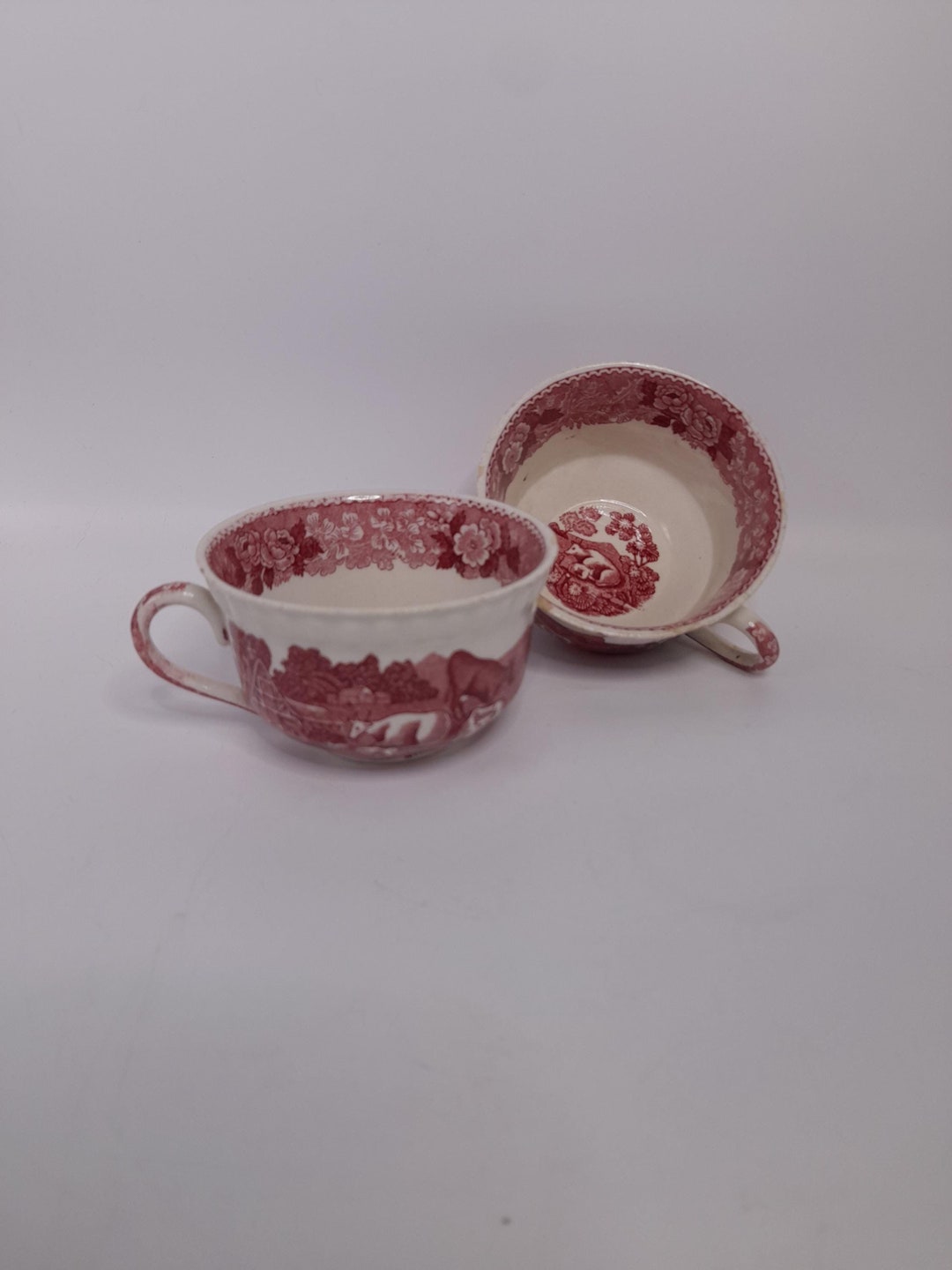 Antique Adams England English Scenic Warrented Staffordshire Red Set of ...