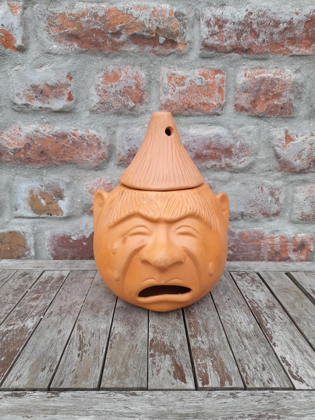Vintage Ceramic Onion Pot Garlic Pot With Crying Face and Lid Terracota ...
