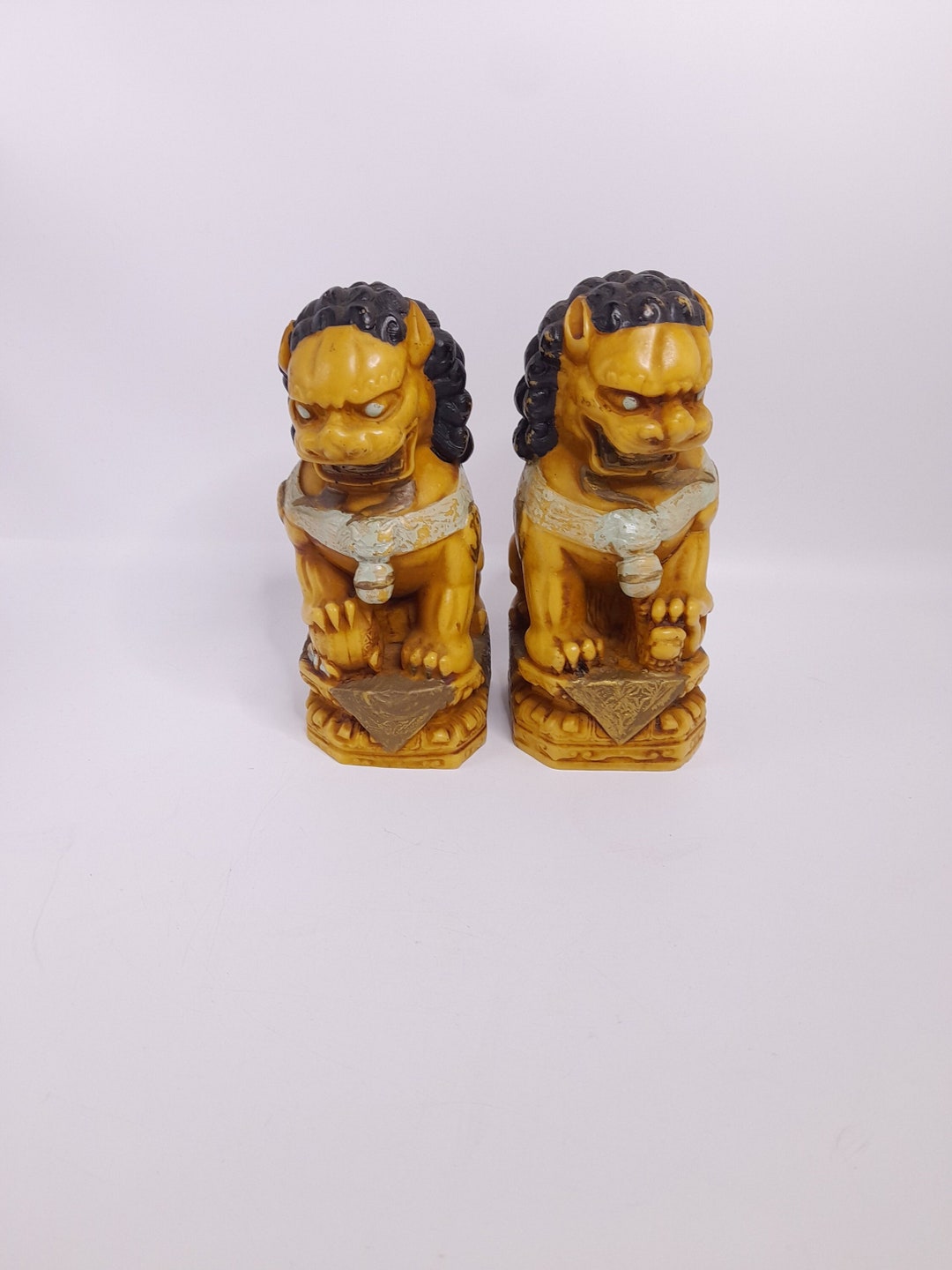 Vintage Chinese Foo Dog Temple Dog Statues Set of 2 Resin Statues - Etsy