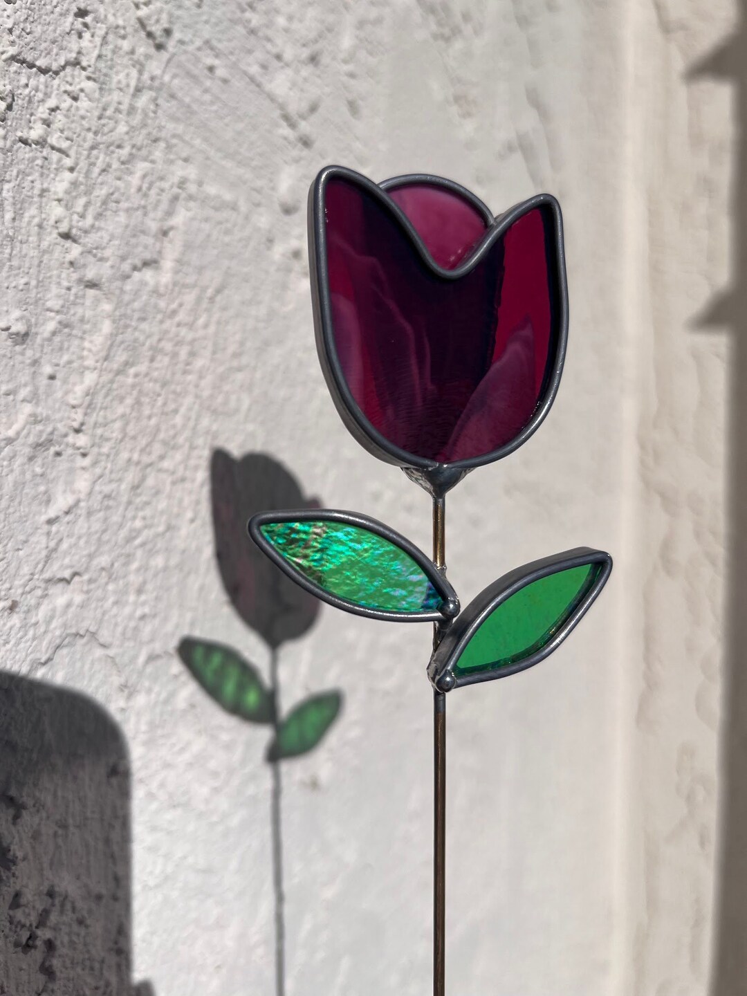 Wispy Cranberry Stained Glass Tulip - Etsy