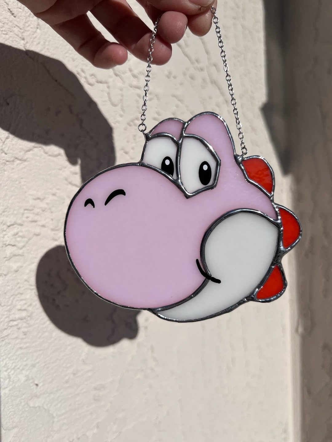 Stained Glass Pink Yoshi Inspired Hanging Window Suncatcher - Etsy
