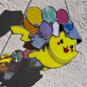 Stained Glass Flying Pikachu Inspired Hanging Window Suncatcher ...