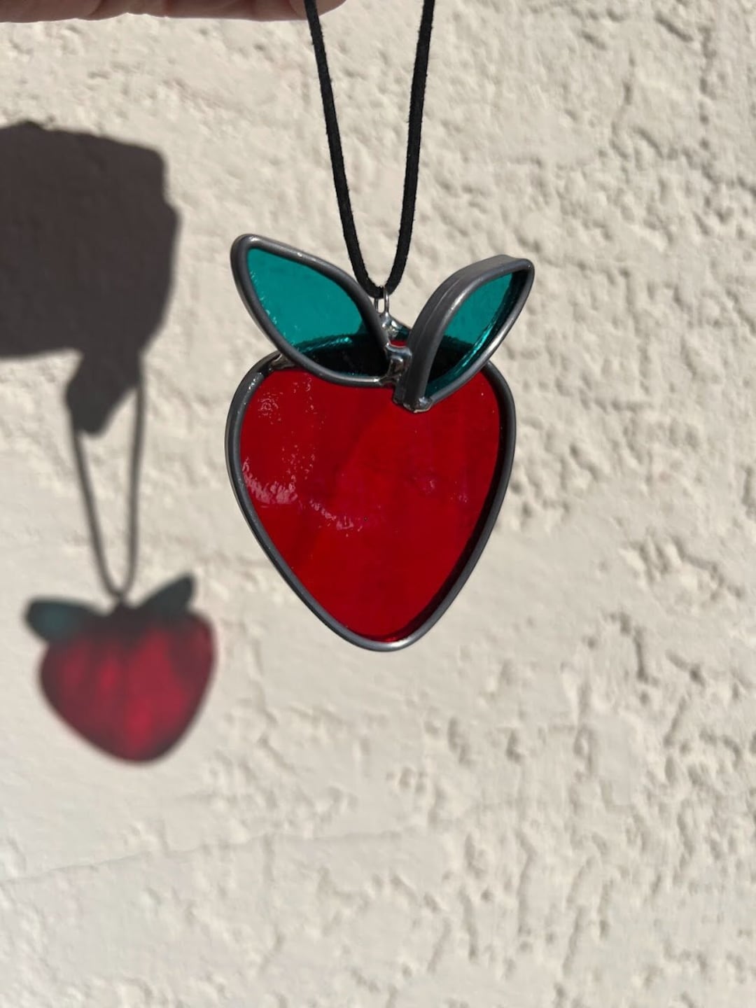 Stained Glass Strawberry Made With Deep Ruby Red and Candy Teal Green ...