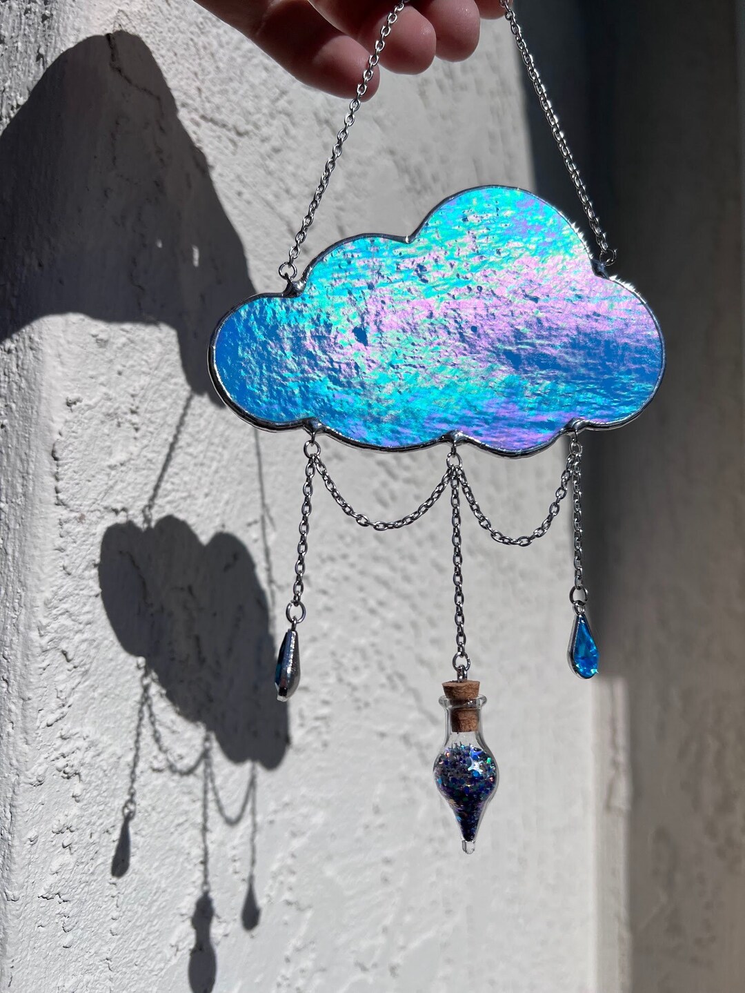 Iridescent Blue Stained Glass Cloud With Magical Dust Vial and Raindrop ...