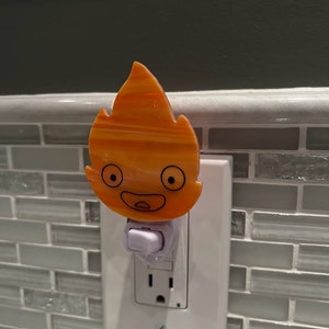 Stained Glass Calcifer Inspired Flickering Night Light! so Cute! Made ...
