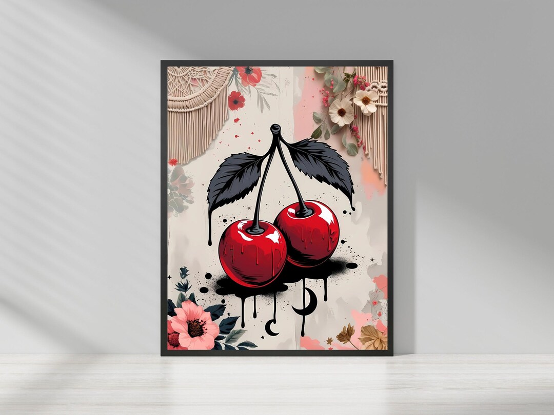 Graffiti Cherries Art Print, Boho Wall Art Digital Download, Urban ...