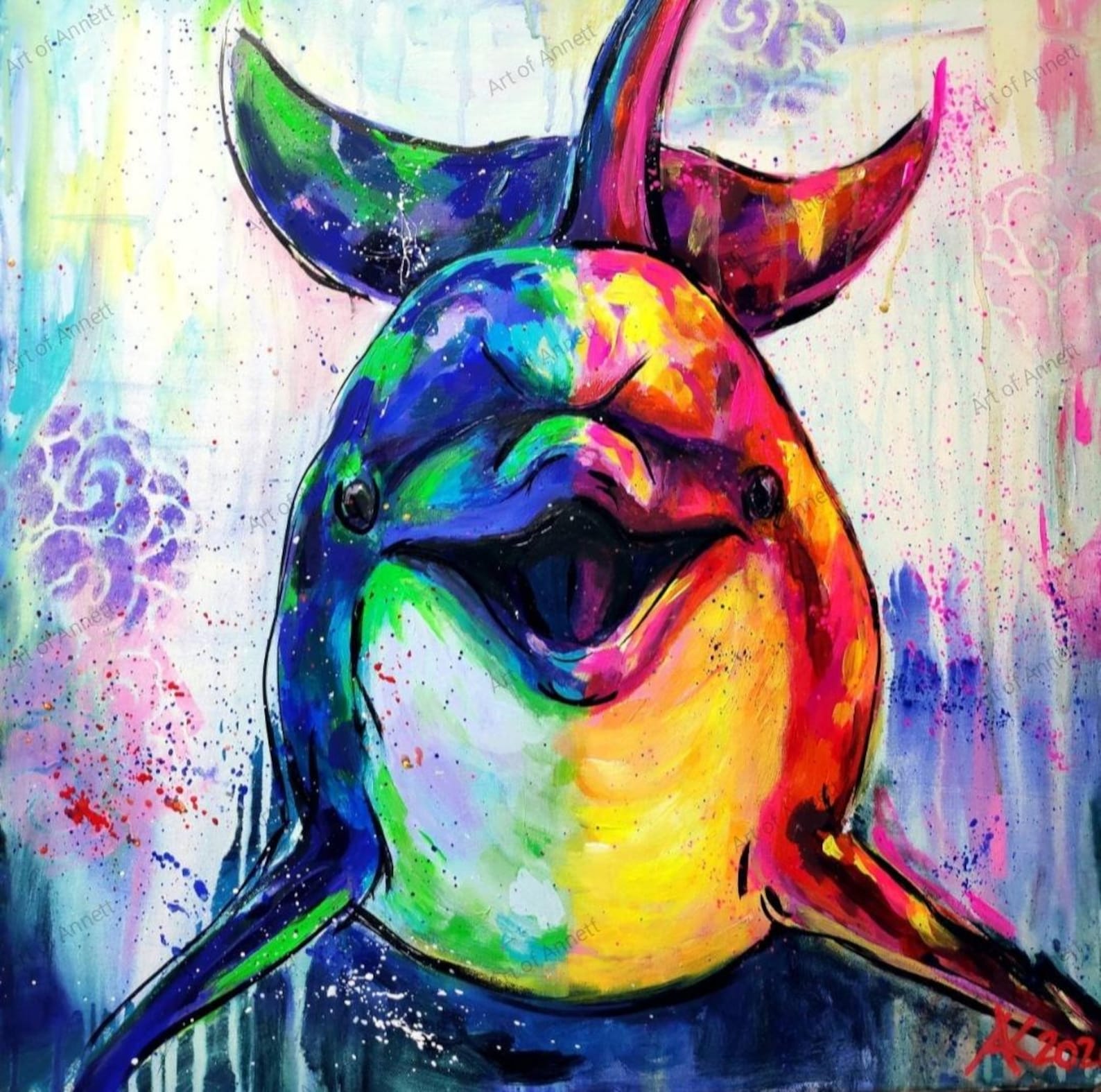 Delfin Gemälde Original Wal Meerestier - Etsy.de