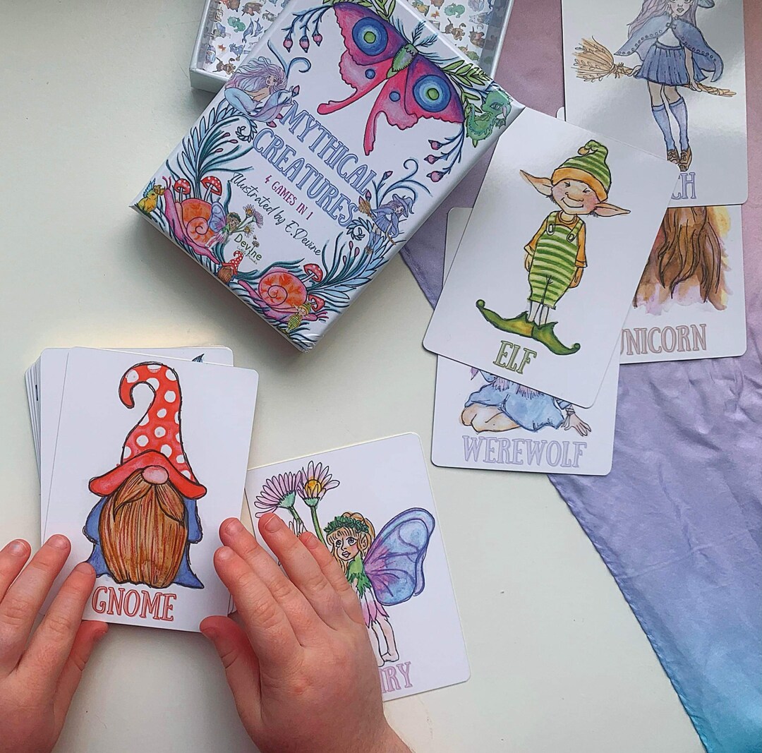 Mythical Creatures 4 in 1 Card Game. Hand Drawn Memory, Snap - Etsy