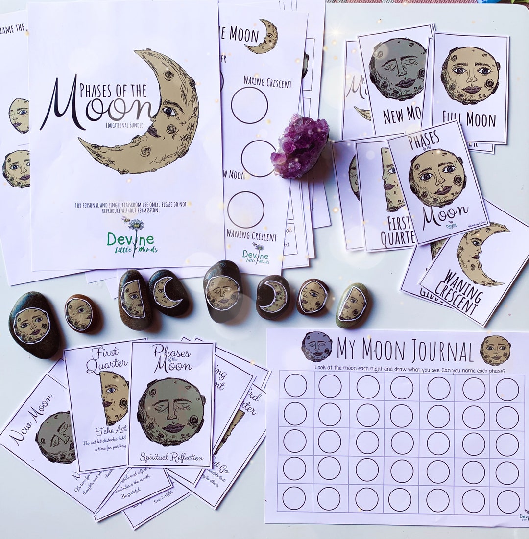 Phases of the Moon Homeschool Educational Bundle Flash Cards - Etsy
