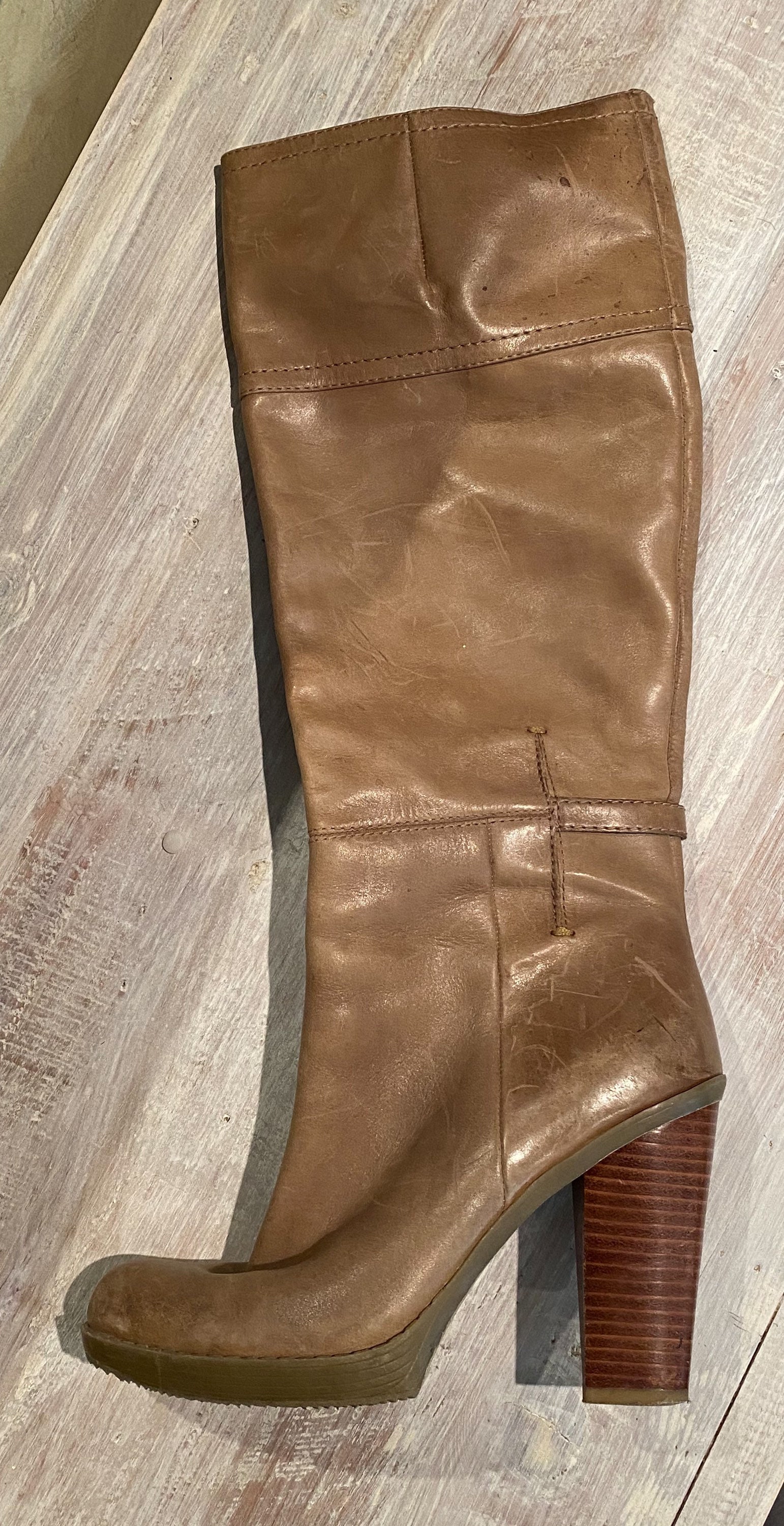 Vintage 80s Leather Stacked Heel Knee High Boots - Etsy Australia