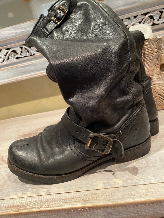 Vintage Frye Slouch Motorcycle Black Tall Leather Boots | Etsy