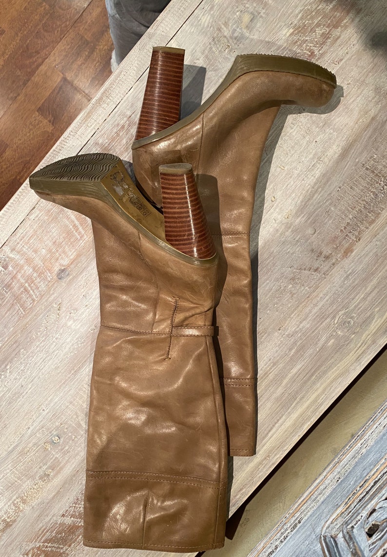 Vintage 80s Leather Stacked Heel Knee High Boots - Etsy Australia