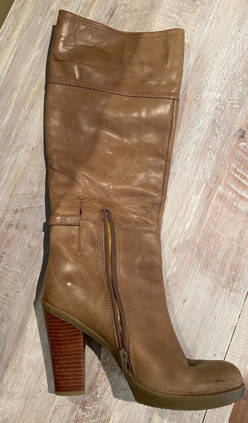 Vintage 80s Leather Stacked Heel Knee High Boots - Etsy Australia
