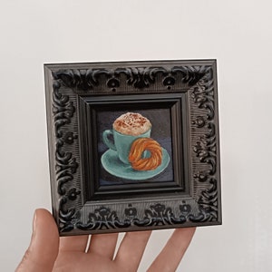 Cup of Coffee and Eclair Painting Original Painting 2x2 Inch Coffee ...