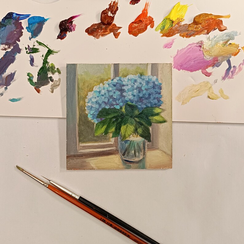 Hydrangea Paintings Two Original Oil Paintings Framed Miniature ...
