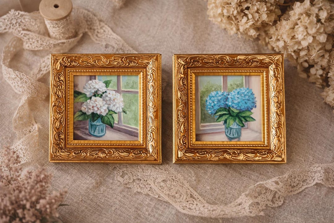 Hydrangea Paintings Two Original Oil Paintings Framed Miniature ...