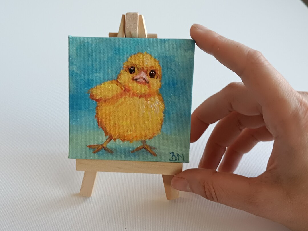 Chick Original Oil Painting on Canvas Miniature Painting Size 3x3 Inch ...