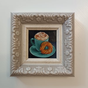 Cup of Coffee and Eclair Painting Original Painting 2x2 Inch Coffee ...
