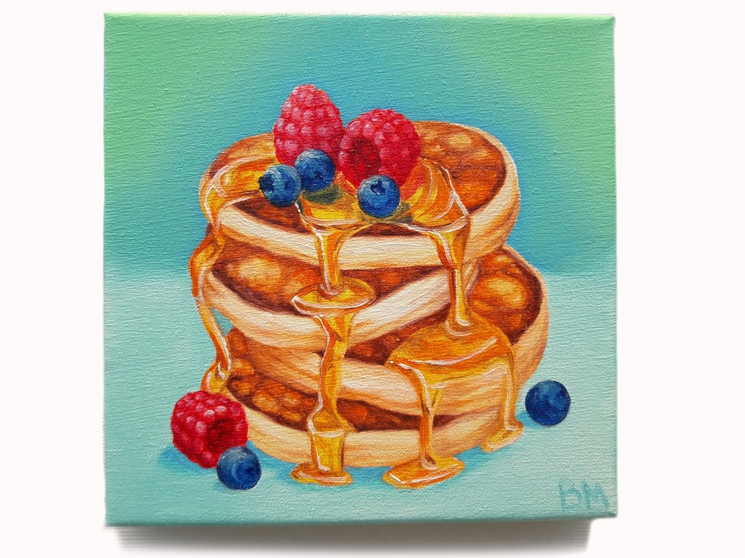Pancakes Painting Miniature Oil Painting on Canvas Size 5x5 Inch Honey ...