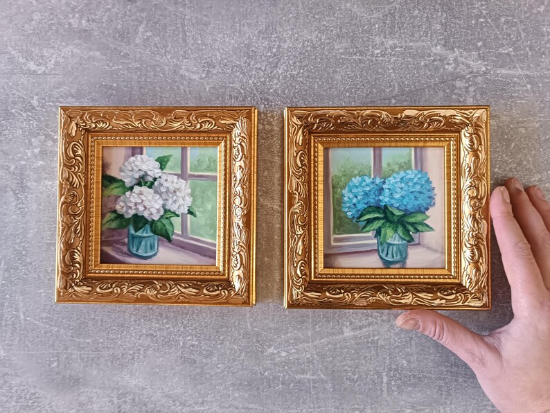 Hydrangea Paintings Two Original Oil Paintings Framed Miniature ...