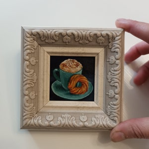 Cup of Coffee and Eclair Painting Original Painting 2x2 Inch Coffee ...
