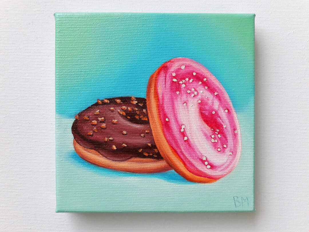 Photo de beignet Peinture de beignet Mini toile Décor de beignets 5x5 ...