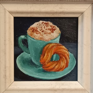 Cup of Coffee and Eclair Painting Original Painting 2x2 Inch Coffee ...