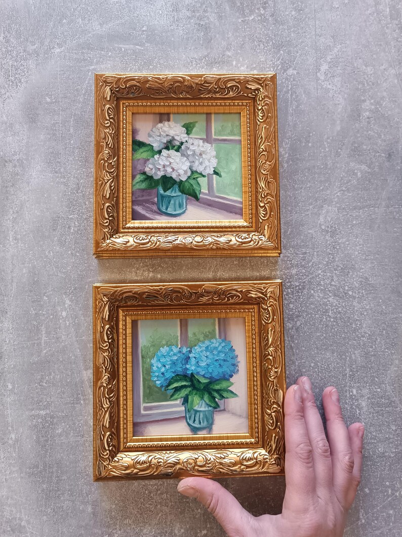 Hydrangea Paintings Two Original Oil Paintings Framed Miniature ...