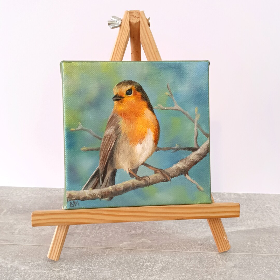 Robin Bird Painting Size 5x5inch Original Oil Painting on Canvas Red ...
