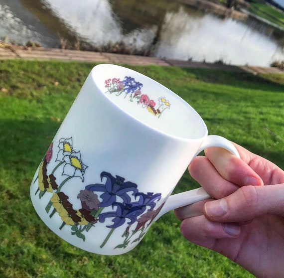 Floral Bone China Mug 350ml Flower Mug - Etsy