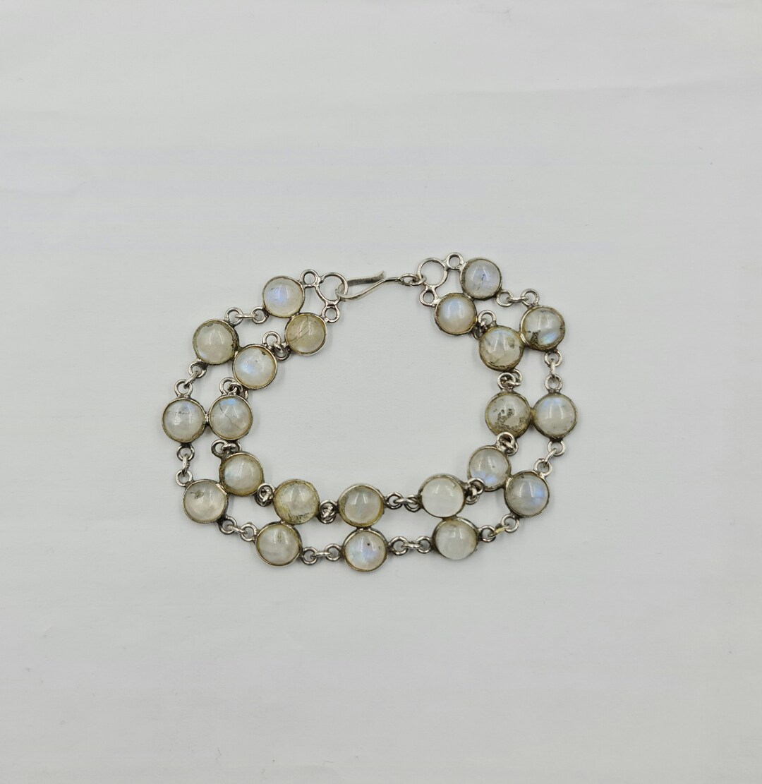 925 STERLING Silver/double-line Bracelet/natural Rainbow Bracelet ...