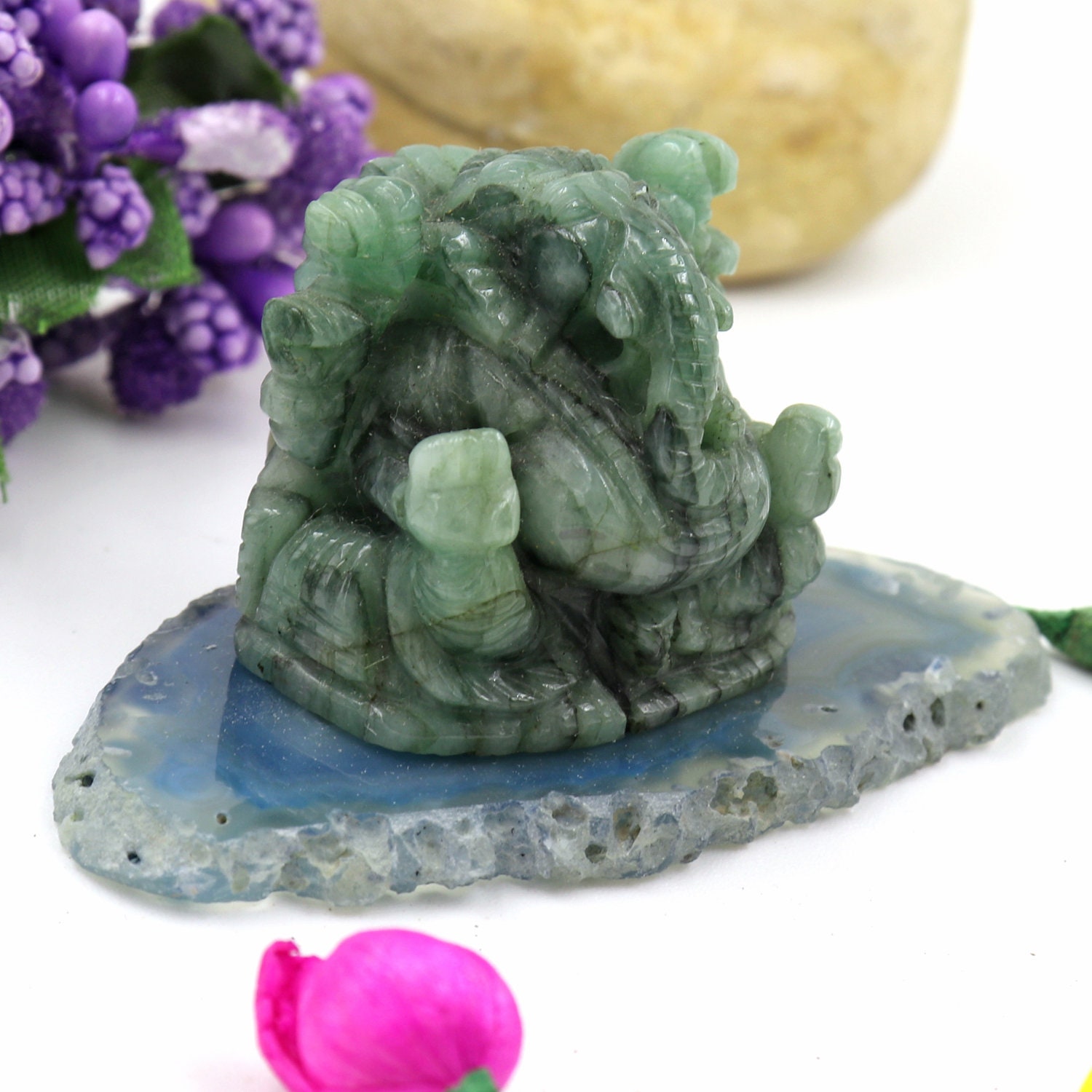 Buy Natural Hand Crafted Emerald Gemstone Figurines of Elephant Online ...