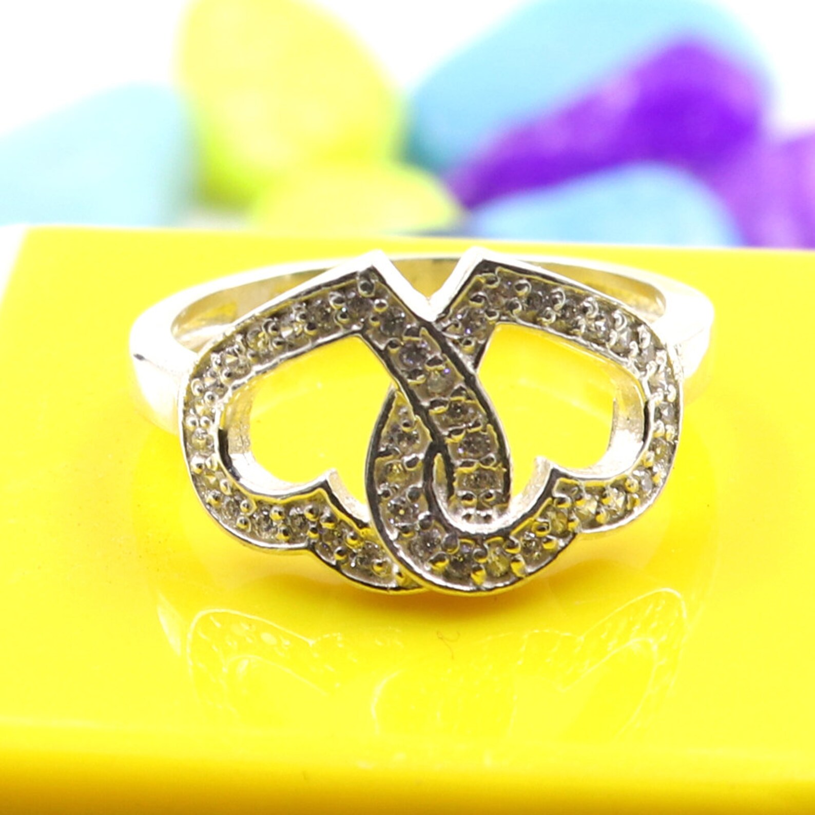 Buy 2-hearts Ring Consisting of White Zircons Made in 925 Sterling ...