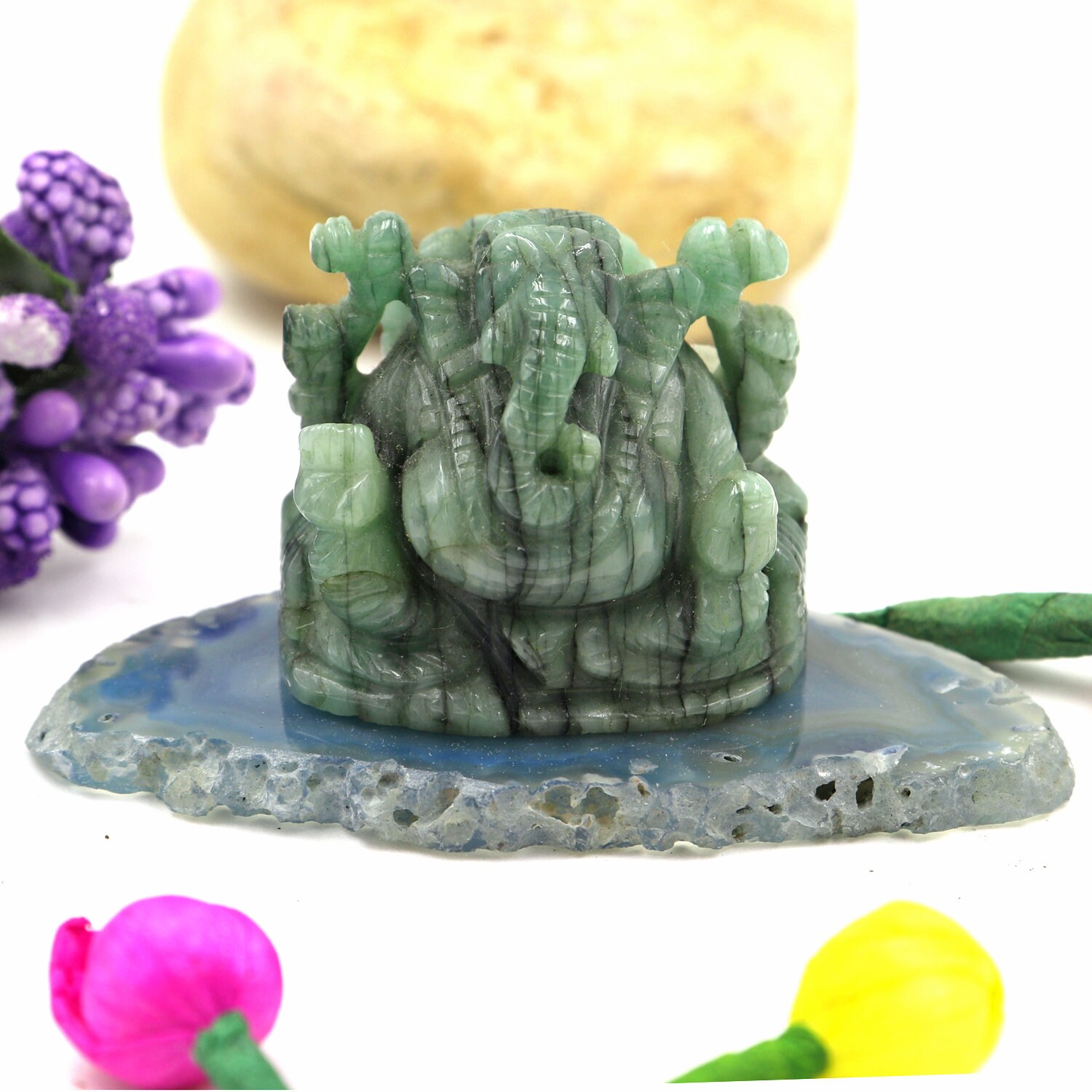 Buy Natural Hand Crafted Emerald Gemstone Figurines of Elephant Online ...