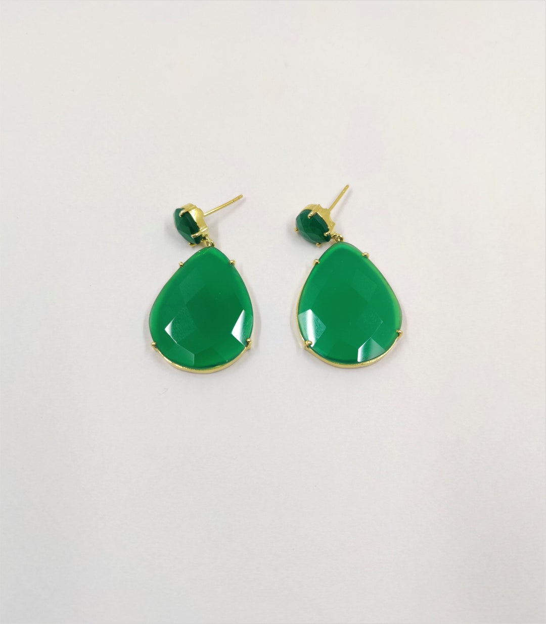 Buy Green Onyx Gemstone Earrings Made in 925 Sterling Silver (gold ...